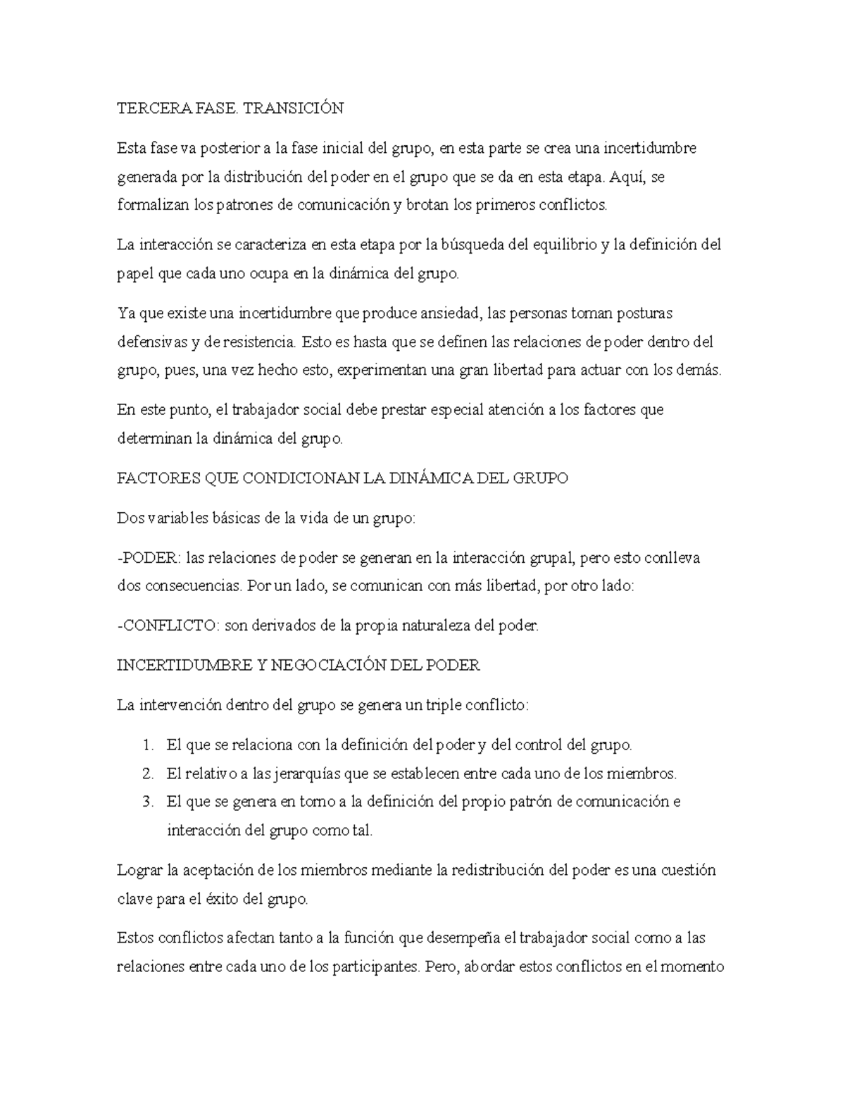 Tercera FASE transición - TERCERA FASE. TRANSICIÓN Esta fase va ...