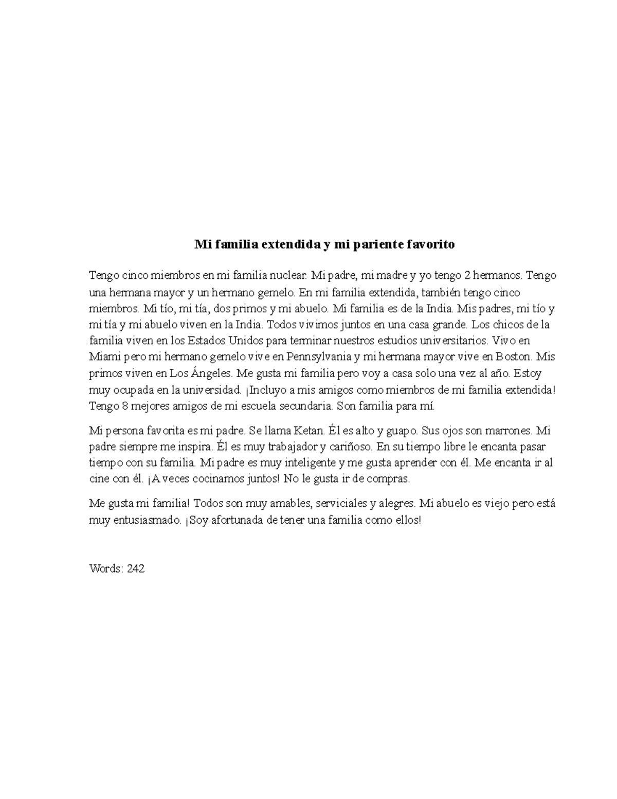 Final Composition 2 - Mi familia extendida y mi pariente favorito Tengo ...