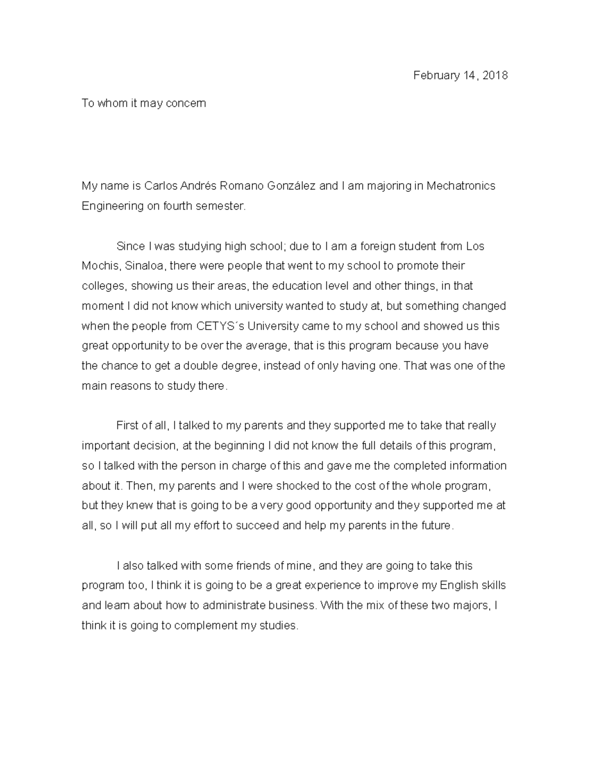 Reasons Essay.docx - February 14, 2018 To whom it may concern My name ...