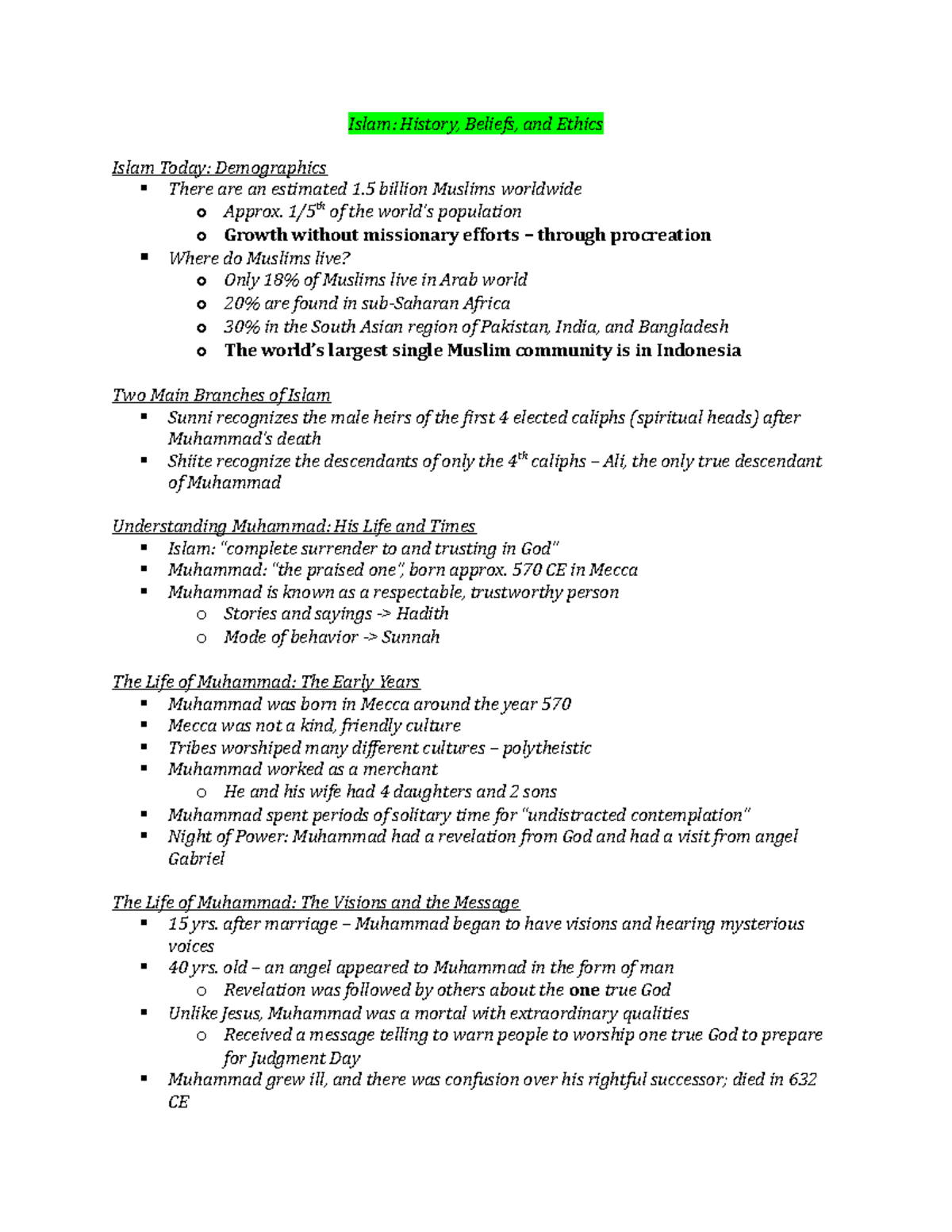 Islam and Ethics - Islam: History, Beliefs, and Ethics Islam Today ...