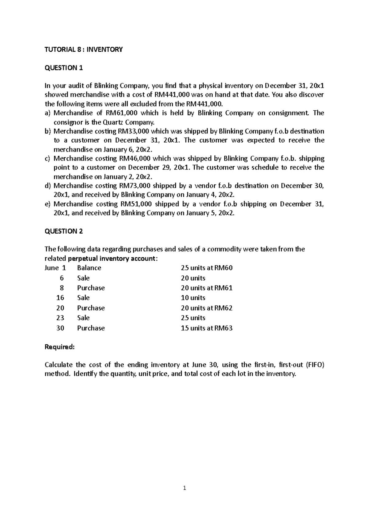 W11-Tutorial 8-Inventory Question - TUTORIAL 8 : INVENTORY QUESTION 1 ...