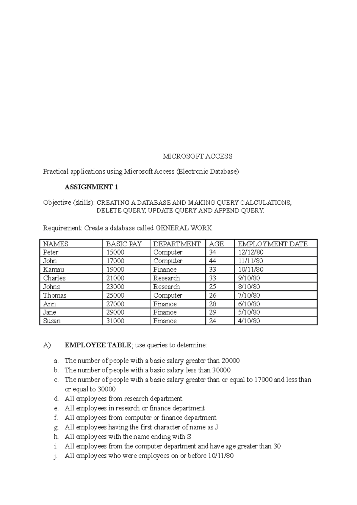 Microsoft Access (Autosaved) - MICROSOFT ACCESS Practical applications using Microsoft Access ...