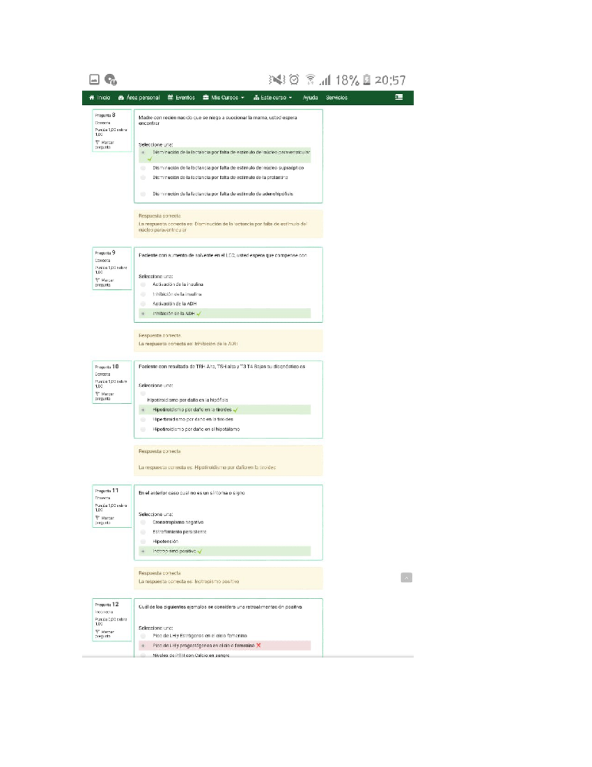 Parcial Final DE Fisiologia - 20:57 Inicio P Área personal Eventos Mis Cursos di Este curso ...