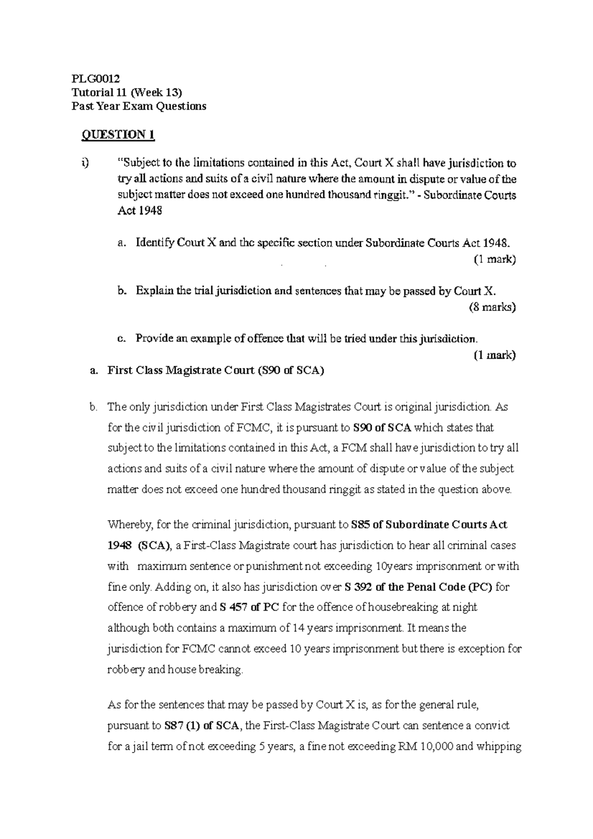 GPOL TUT 12 - GOOD LUCK - PLG Tutorial 11 (Week 13) Past Year Exam ...