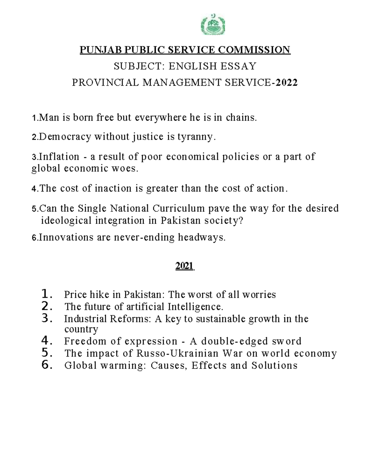 Outlines - clear and short - PUNJAB PUBLIC SERVICE COMMISSION SUBJECT ...