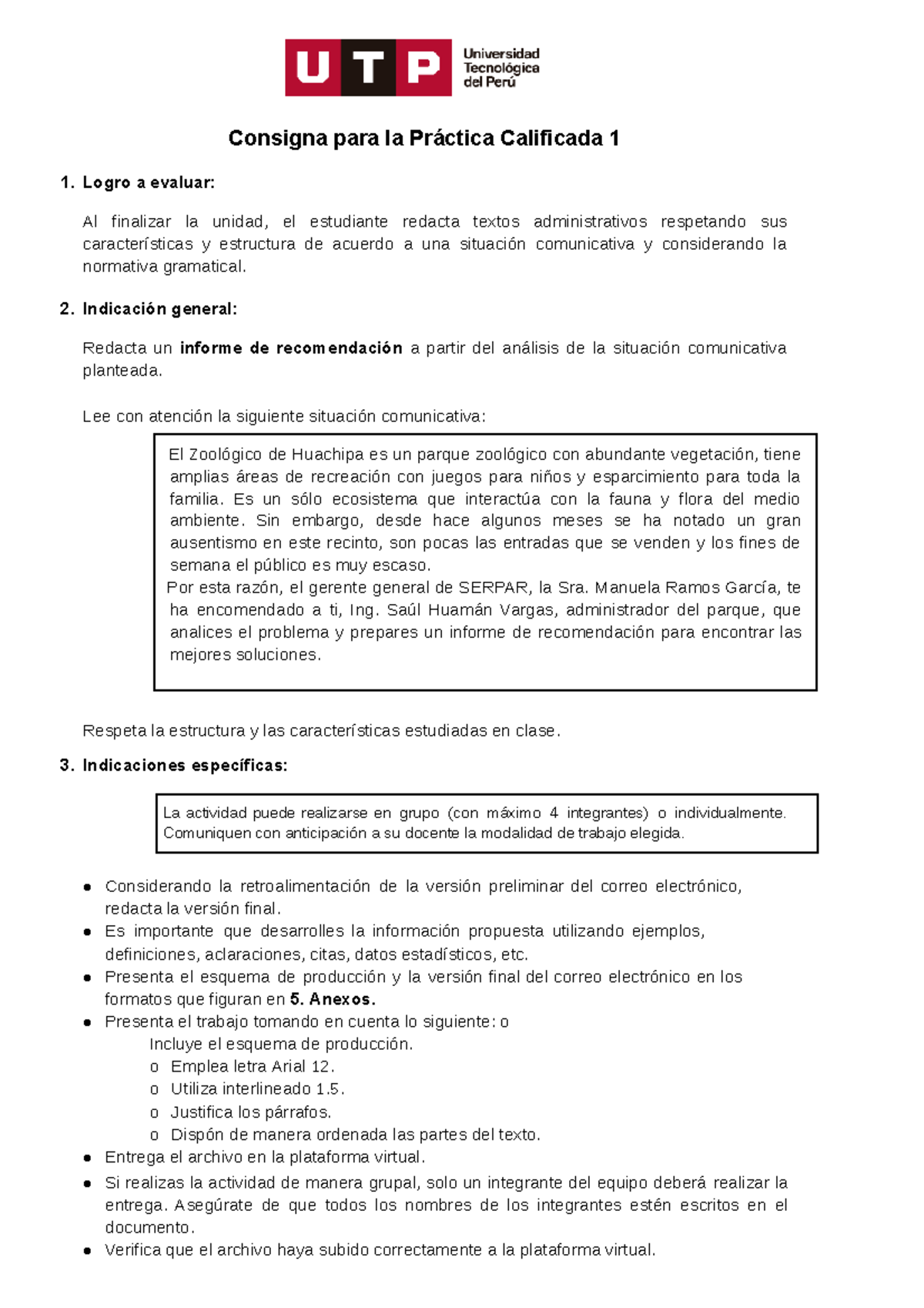 PC1 Redaccion - pc1 - Consigna para la Práctica Calificada 1 1. Logro a ...