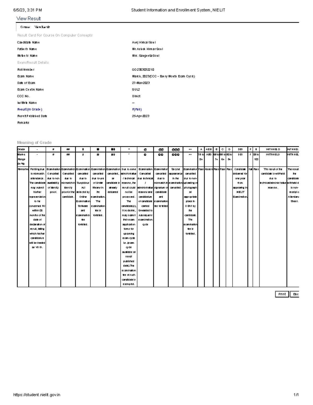 Anuj soni result - notes - 6/5/23, 3:31 PM Student Information and ...