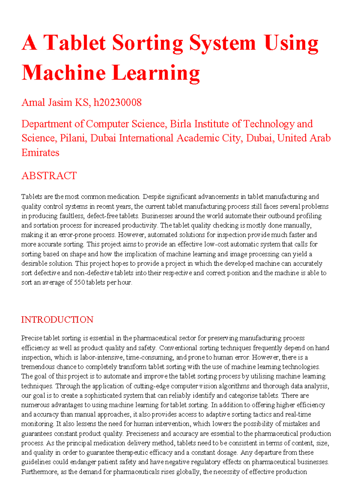 A Tablet Sorting System Using Machine Learning - A Tablet Sorting ...