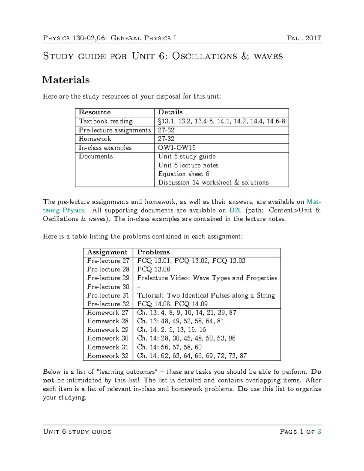 PHY130 U6 study Guide - Physics 130-02,06: General Physics I Fall 2017 ...