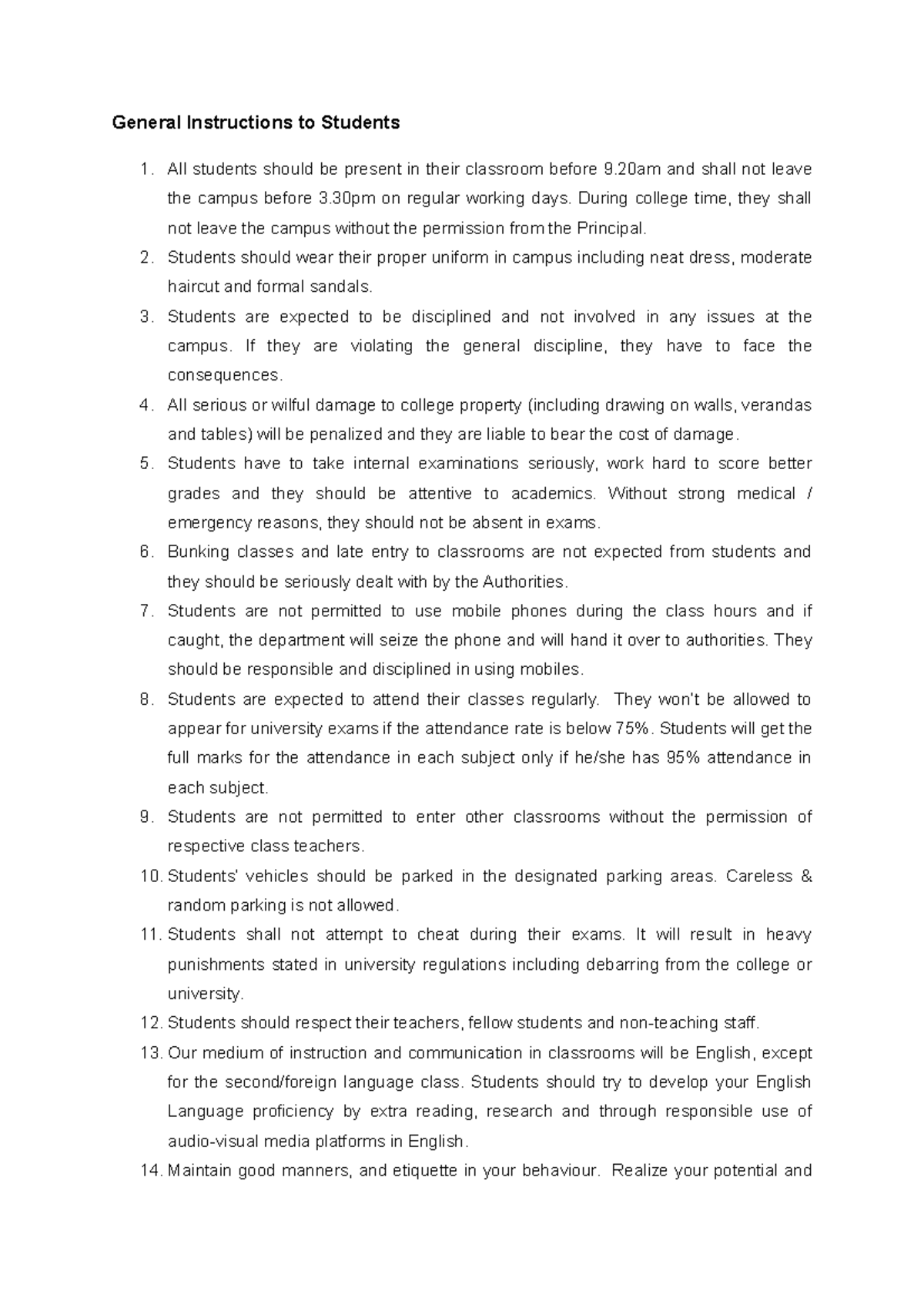 Instruction to students - General Instructions to Students All students ...