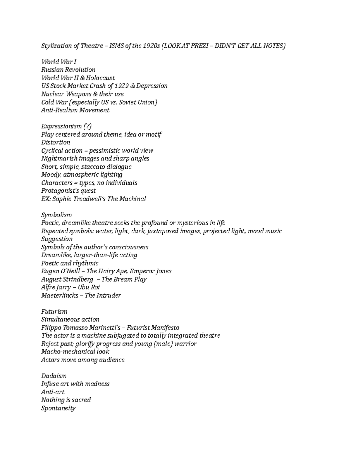 Stylization of Theatre – ISMS of the 1920s - Soviet Union) Anti-Realism ...
