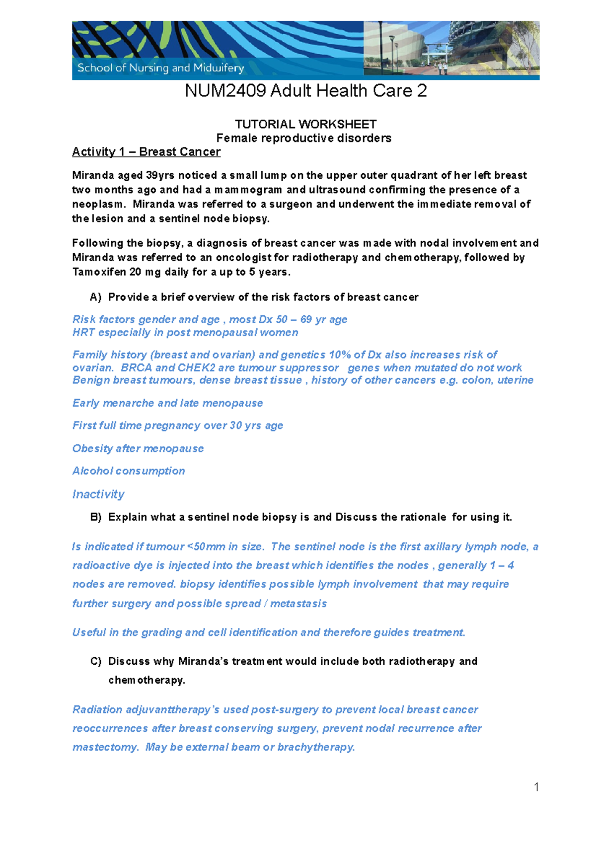 Worksheet 1 Female reproductive - TUTORIAL WORKSHEET Female ...