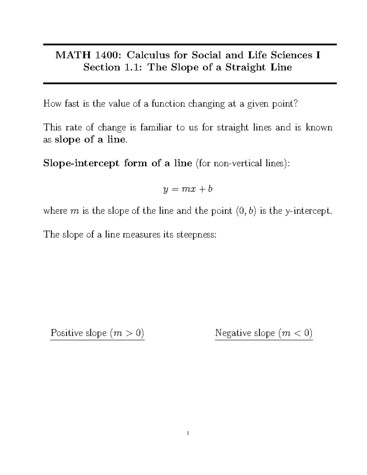 M1400-Lect Notes-Sec1 - MATH 1400: Calculus for Social and Life ...