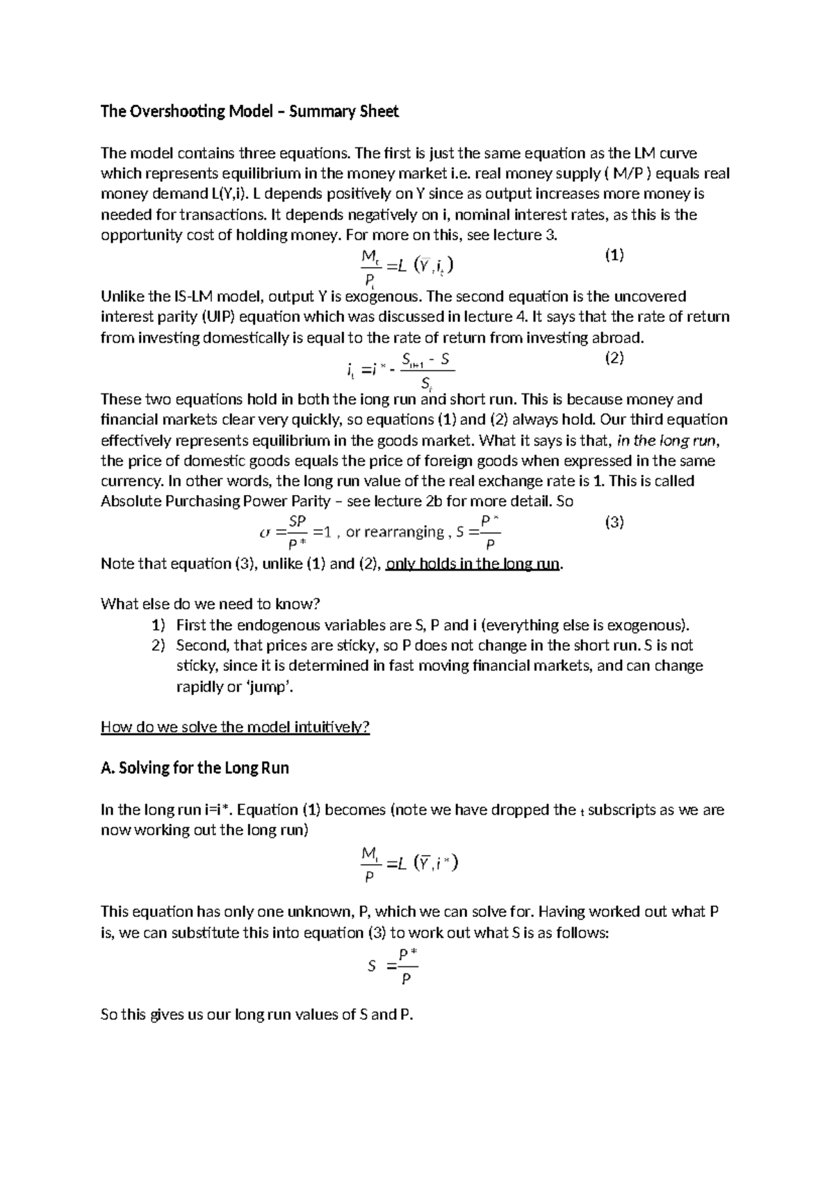 The overshooting model - summary sheet - The Overshooting Model ...