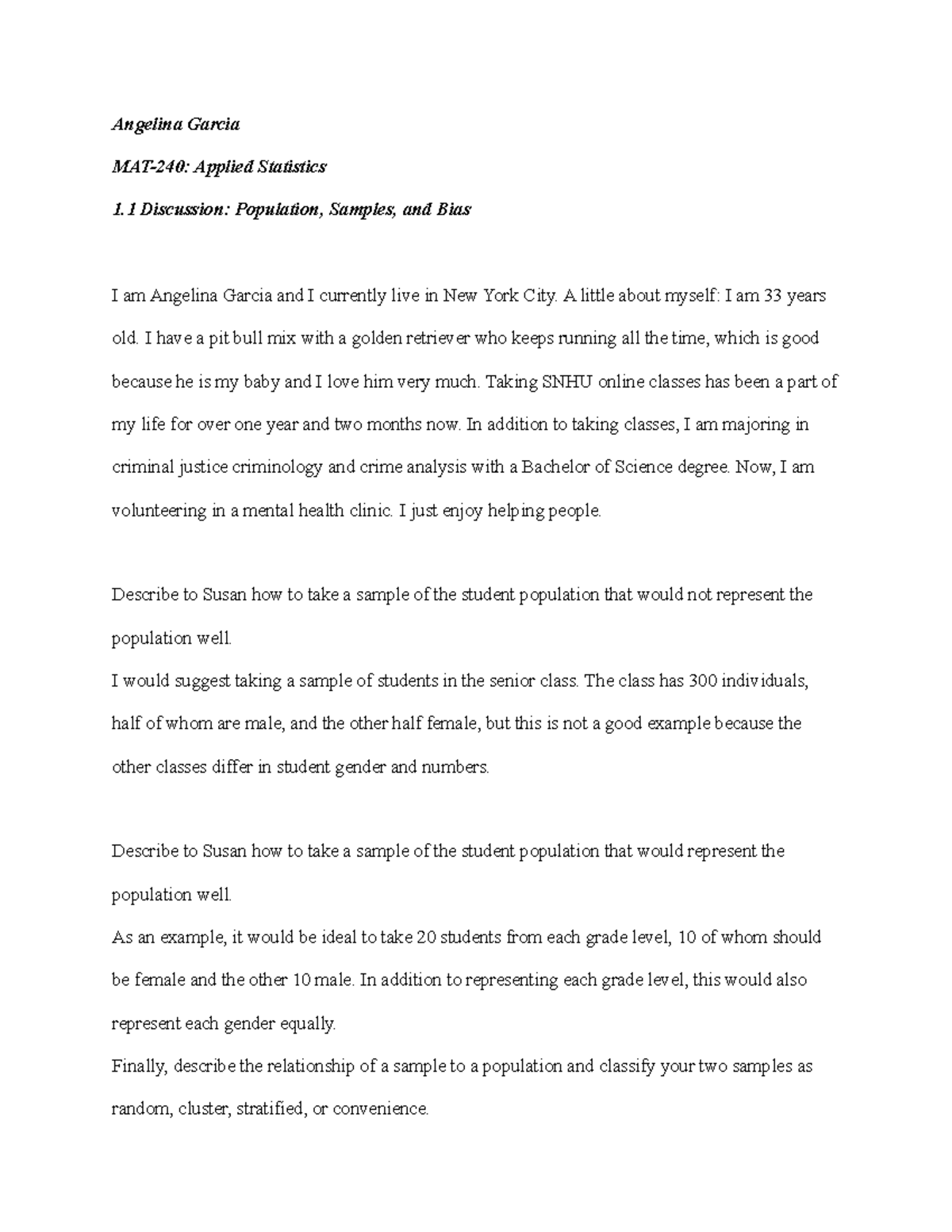MAT-240 1-1 Discussion - Angelina Garcia MAT-240: Applied Statistics 1 ...