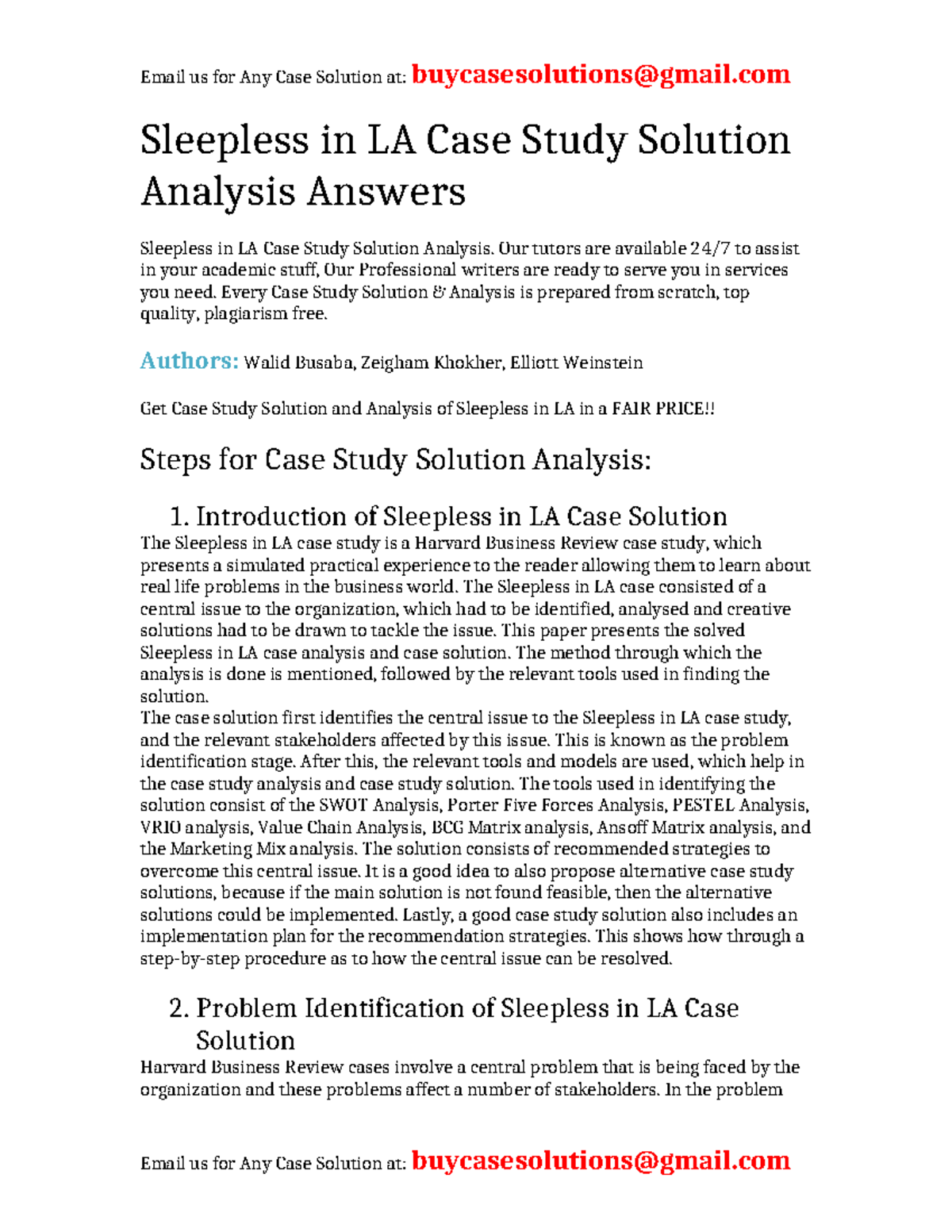 Sleepless in LA Case Study Solution Analysis - Our tutors are available ...