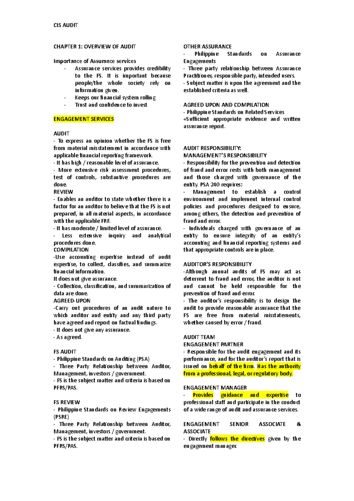 CIS- Audit- Reviewer - none - CHAPTER 1: OVERVIEW OF AUDIT Importance ...