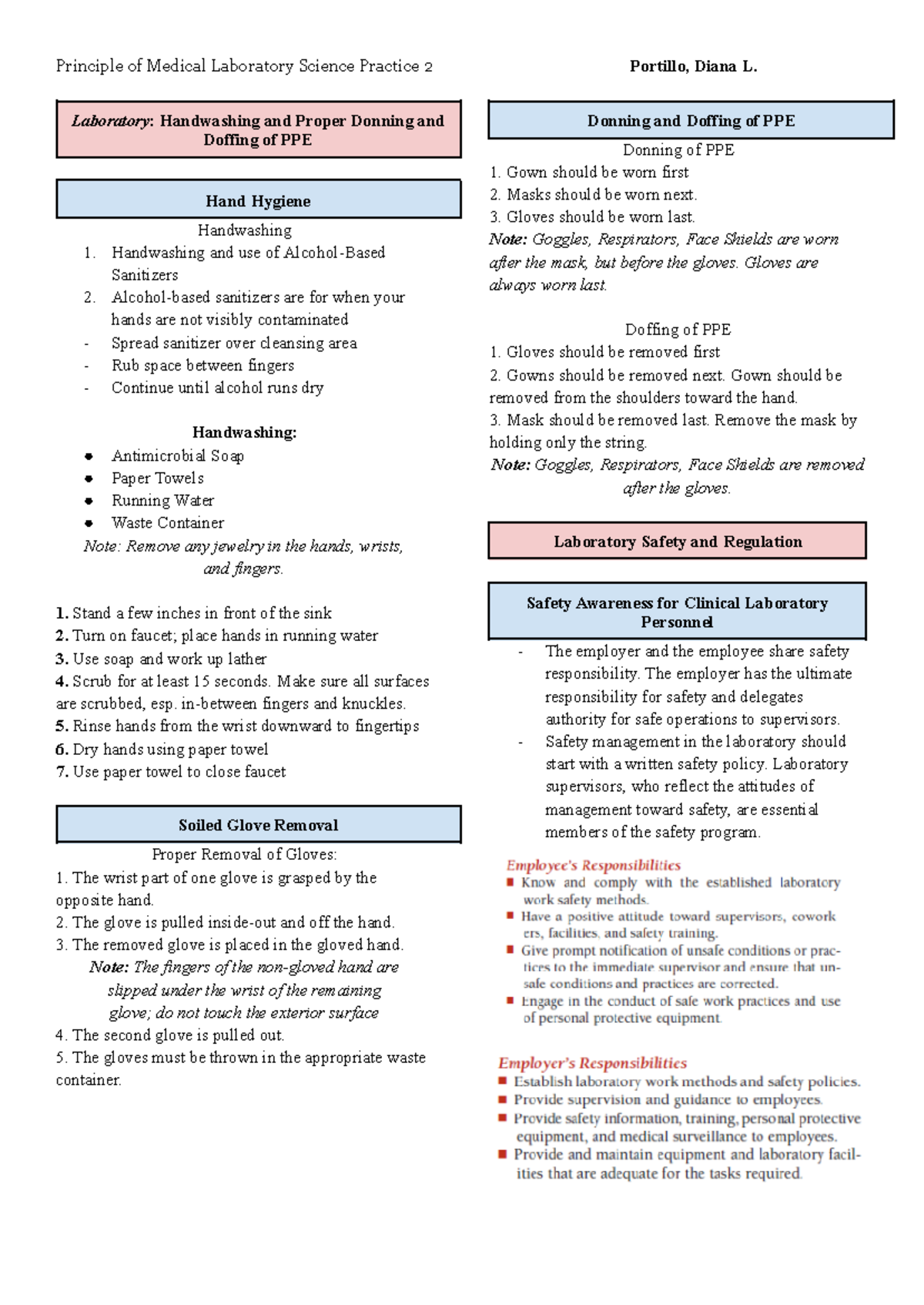 Principles of MLS Practice 2 (MLSP 112) - Laboratory: Handwashing and ...