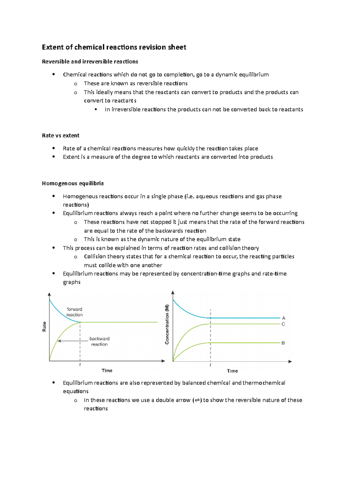 Extent of chemical reactions revision sheet - Extent of chemical reactions revision sheet ...