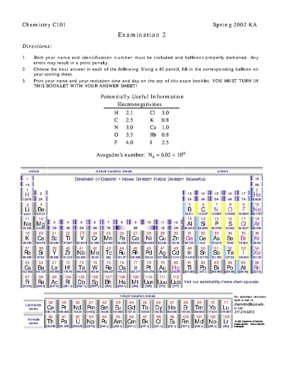 Exam 2 Spring 2022 - Exam practice given in class - Chem istr y C1 0 1 ...