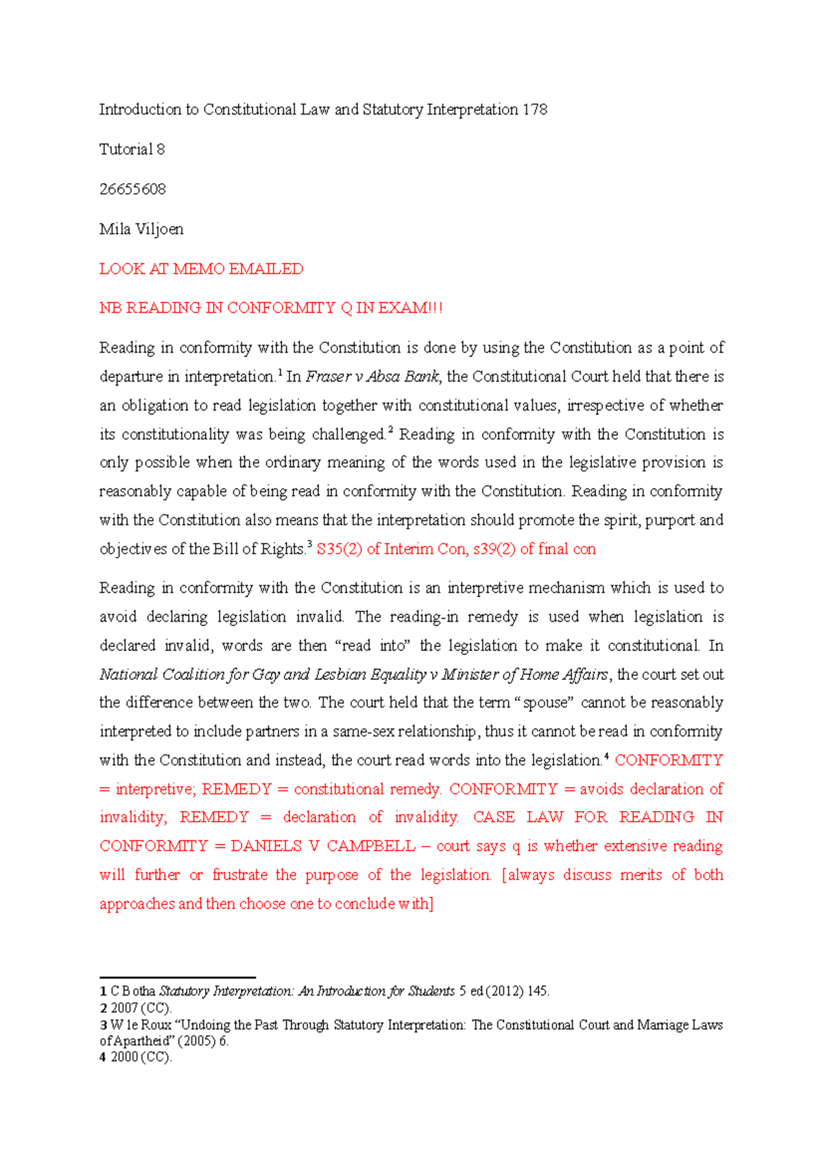 Tut 8 - Tutorial answers - Introduction to Constitutional Law and ...