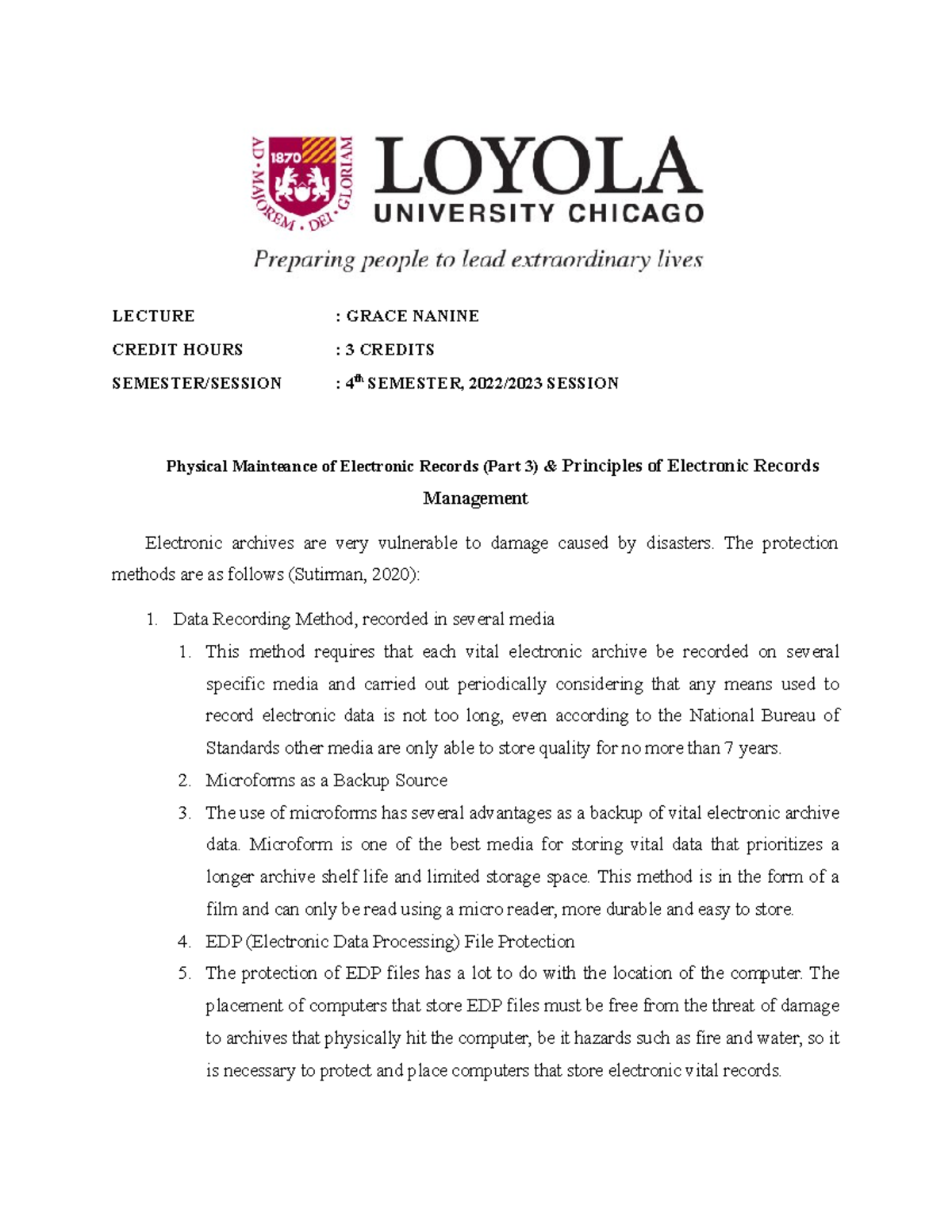 Principles of Electronic Records Management - LECTURE : GRACE NANINE ...