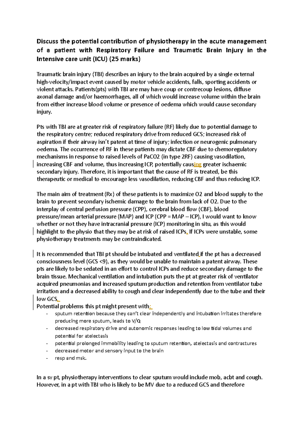TBI with RF - physio management copy - Discuss the potential ...