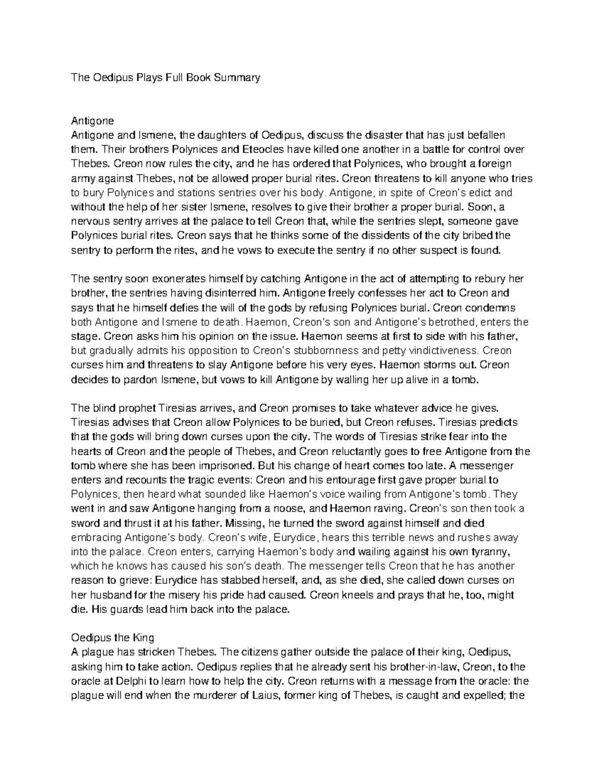 The Oedipus Rex - The Oedipus Plays Full Book Summary Antigone Antigone ...