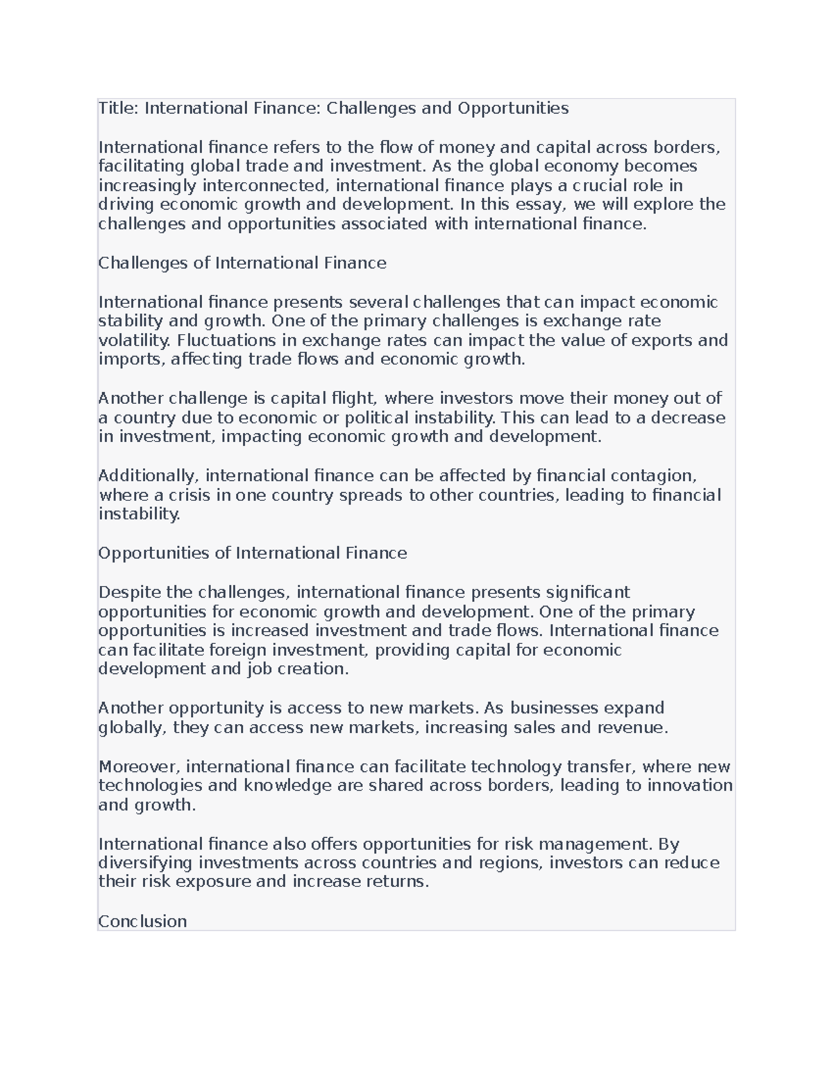 International Finance - Challenges and Opportunities - Title ...