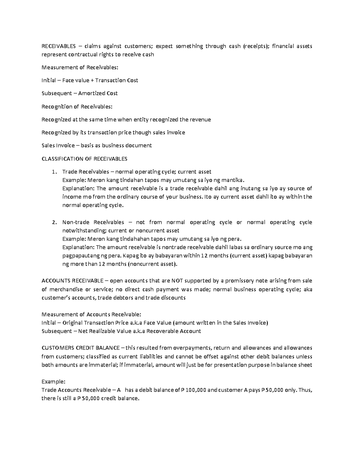 Receivables-own-summary - RECEIVABLES – claims against customers ...