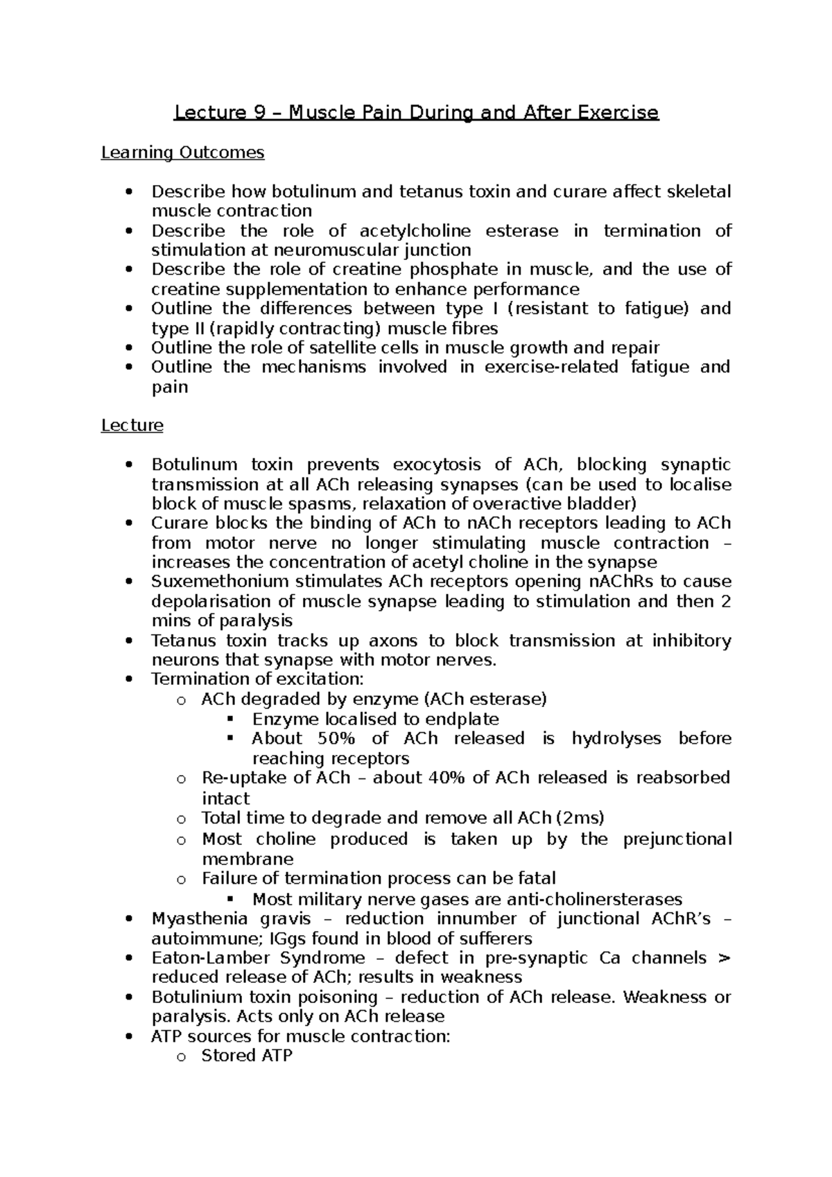 Lecture 9 – Muscle Pain During and After Exercise - Lecture 9 – Muscle ...