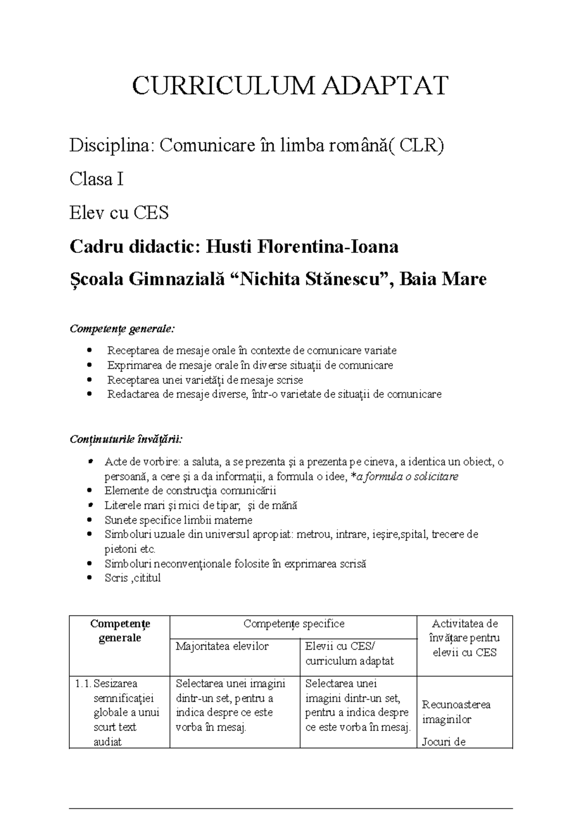 CLR-clasa I - Curriculum adaptat la CLR clasa I - CURRICULUM ADAPTAT ...