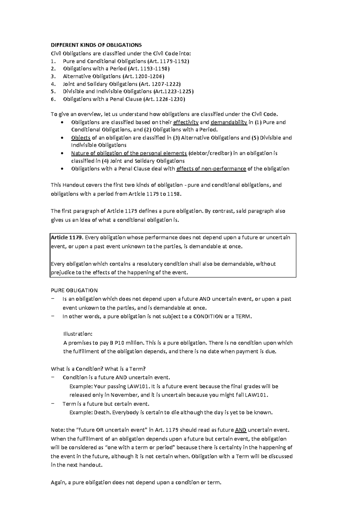 Pure and Conditional Obligations - 1179-1192) Obligations with a Period ...