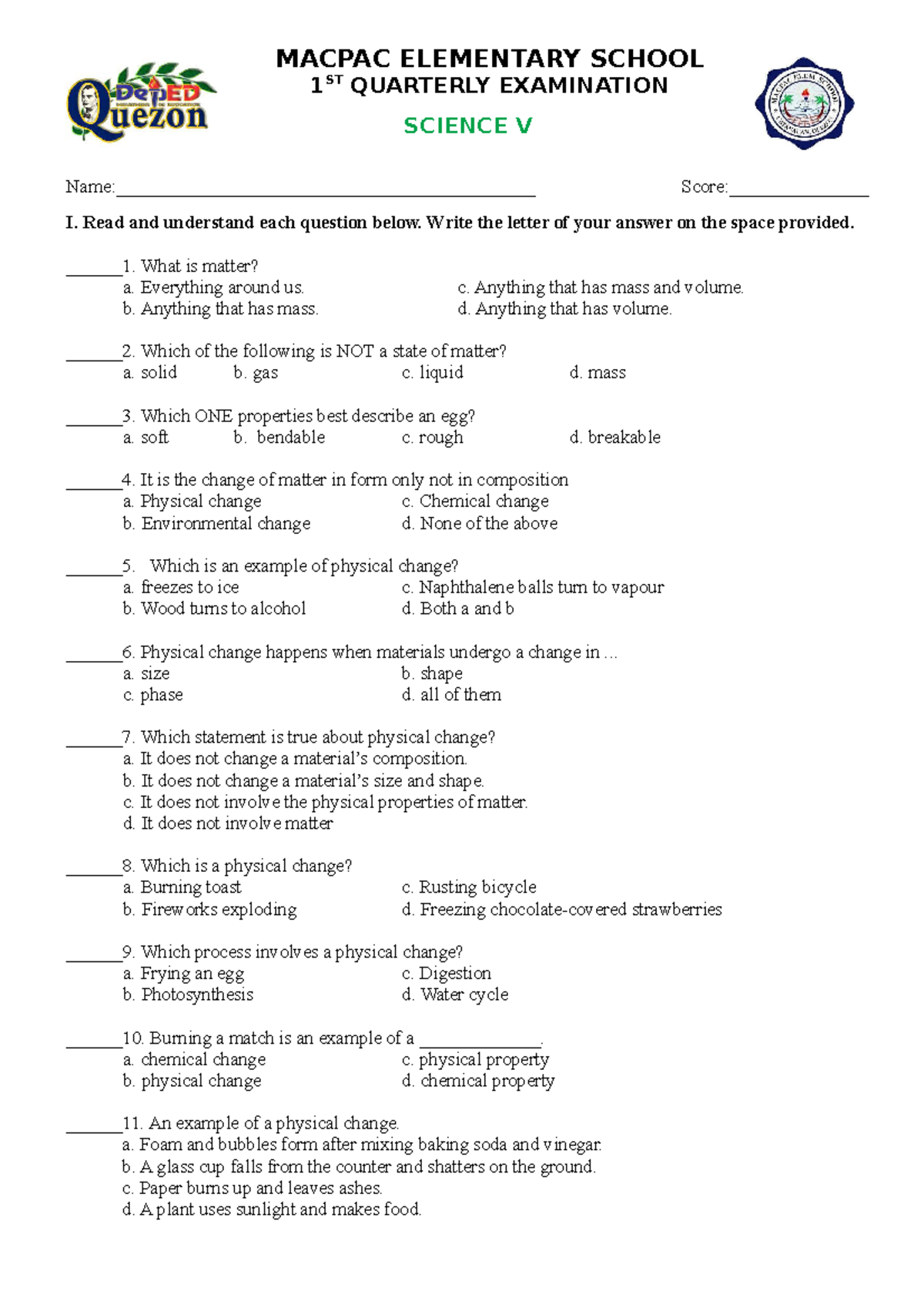 Grade 5 1st Quarter Periodical Test - MACPAC ELEMENTARY SCHOOL 1 ST ...
