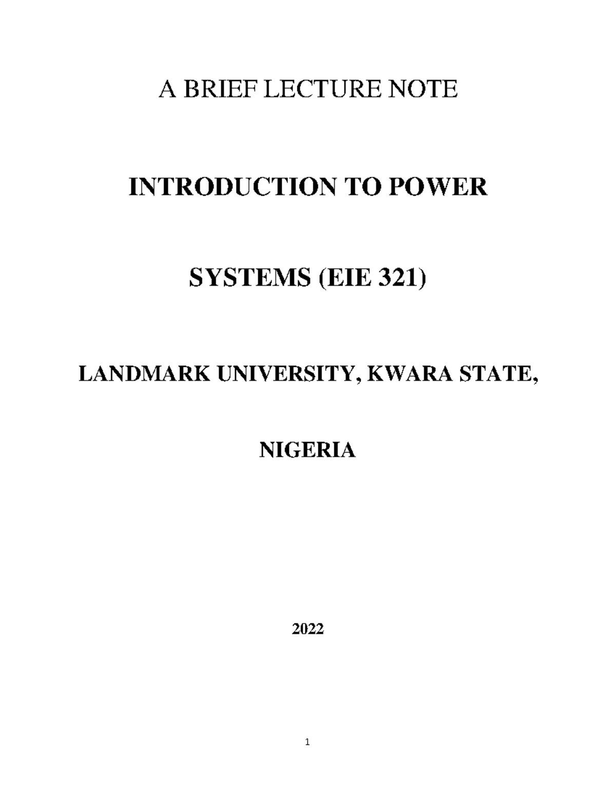 Note LMU - ELectrical - A BRIEF LECTURE NOTE INTRODUCTION TO POWER ...