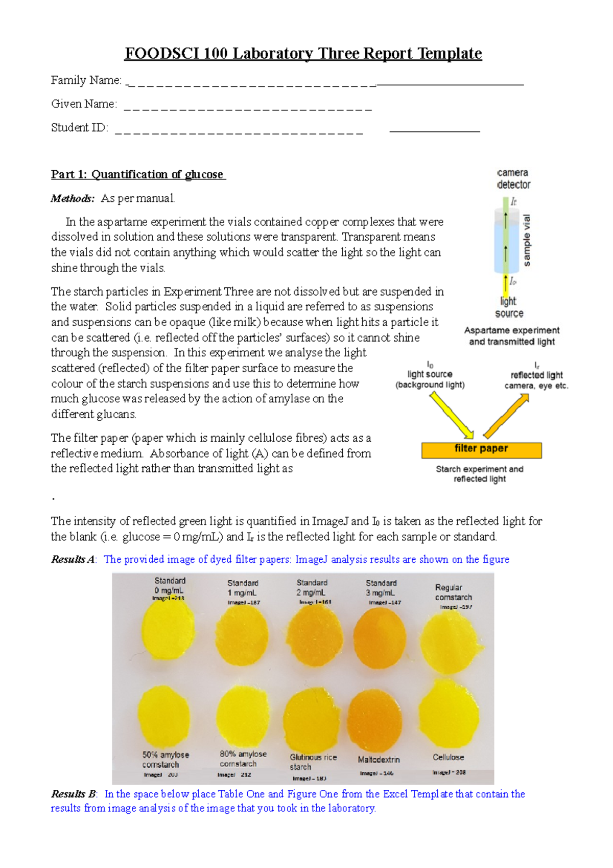 Foodsci 100 Laboratory Three Report Template 20 JUly - FOODSCI 100 ...