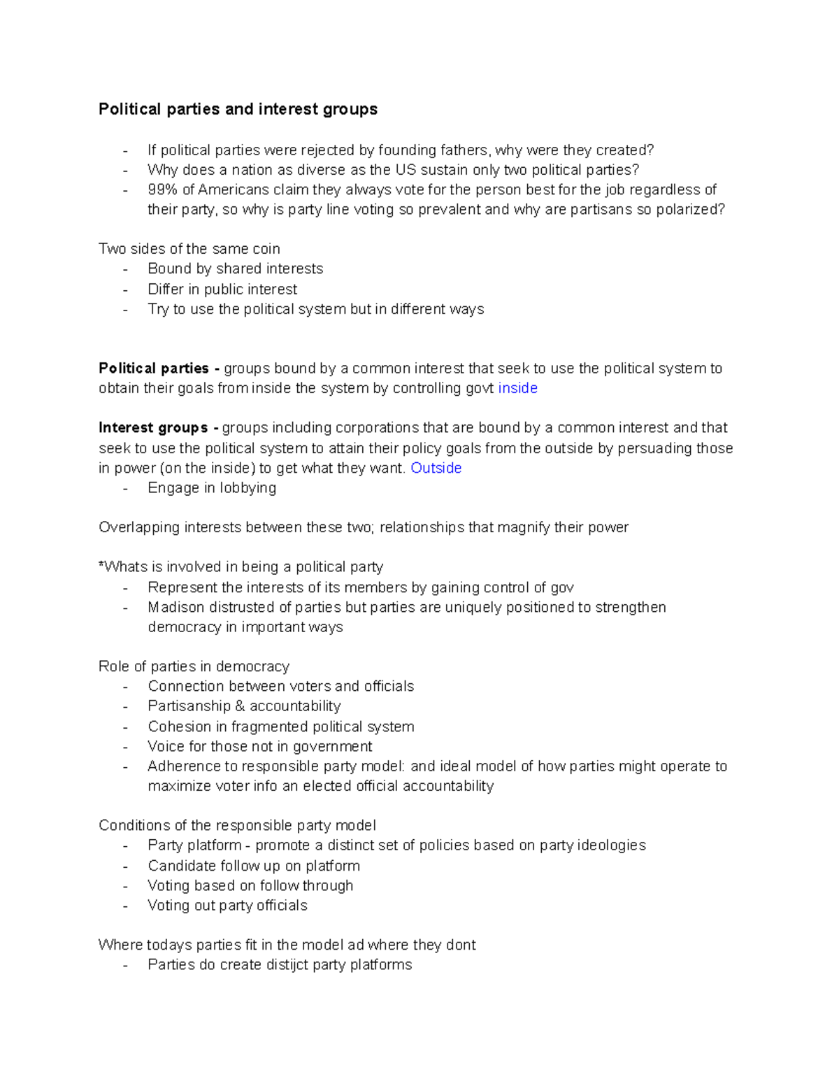 political parties and interest groups - Outside - Engage in lobbying ...