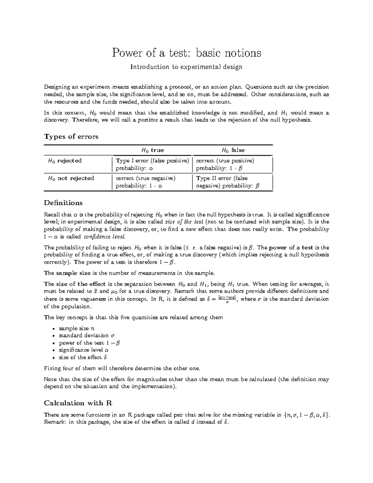 Power - Apuntes 1 - Power of a test: basic notions Introduction to ...