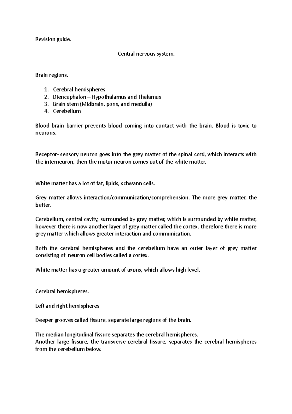 Nervous System Biology Revision - Revision guide. Central nervous ...