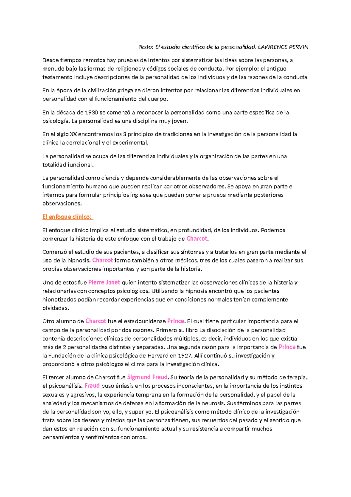 El estudio científico de la personalidad. Lawrence Pervin - Texto: El ...