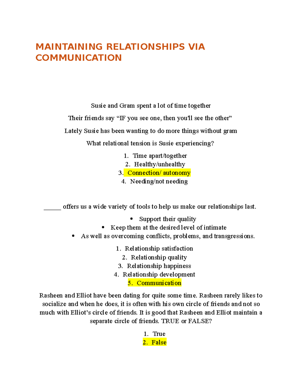 Maintaining Relationships VIA Communication - MAINTAINING RELATIONSHIPS ...