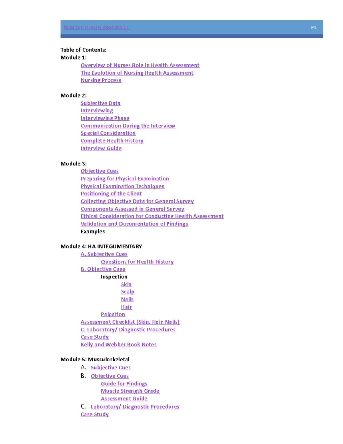 Health Assessment - Table of Contents: Module 1: Overview of Nurses ...