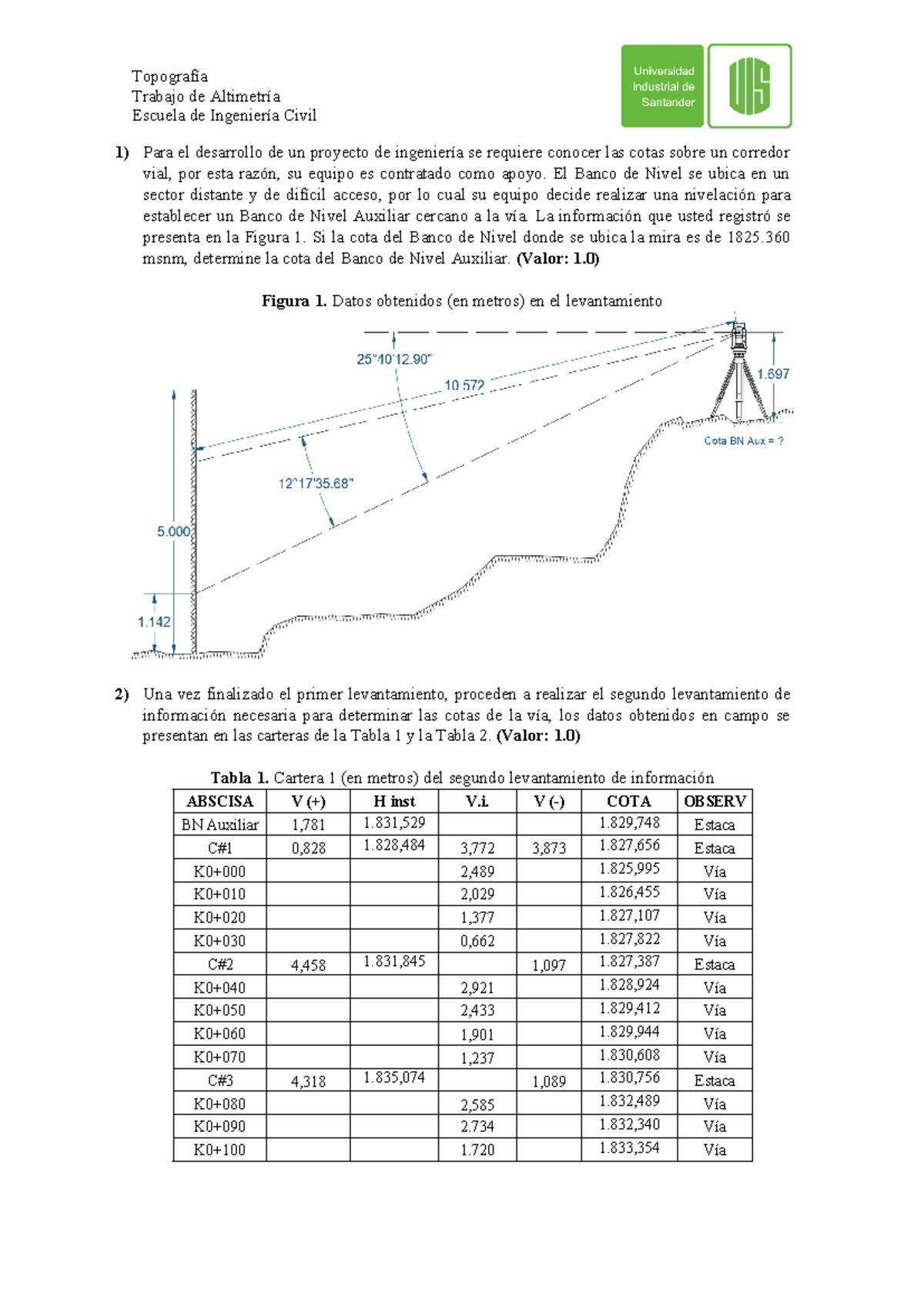 Trabajo de Altimetría - Topografía Trabajo de Altimetría Escuela de ...