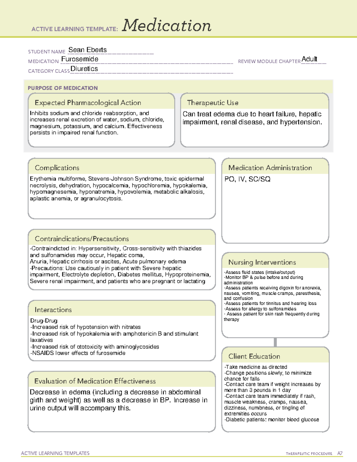 Furosemide Template - ACTIVE LEARNING TEMPLATES TherapeuTic procedure A ...