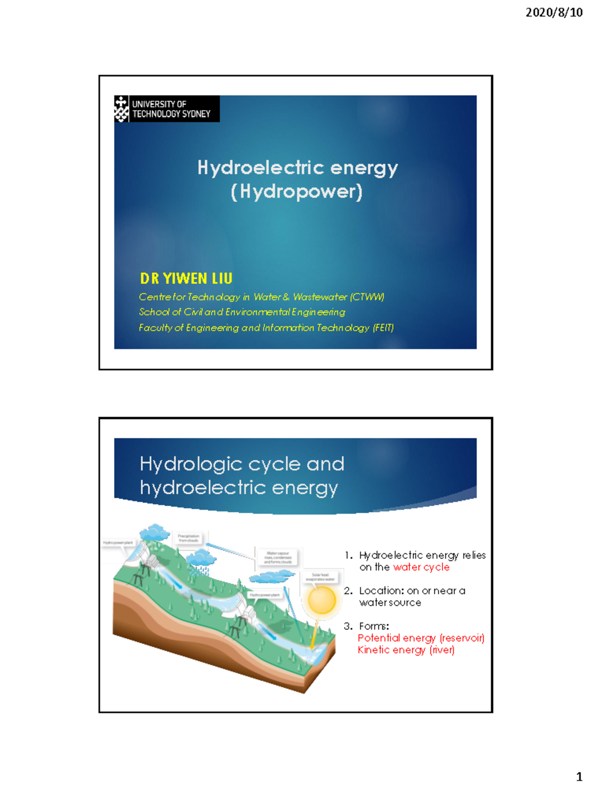 41009 Lecture 3 Hydroelectric Energy - Hydroelectric energy (Hydropower ...