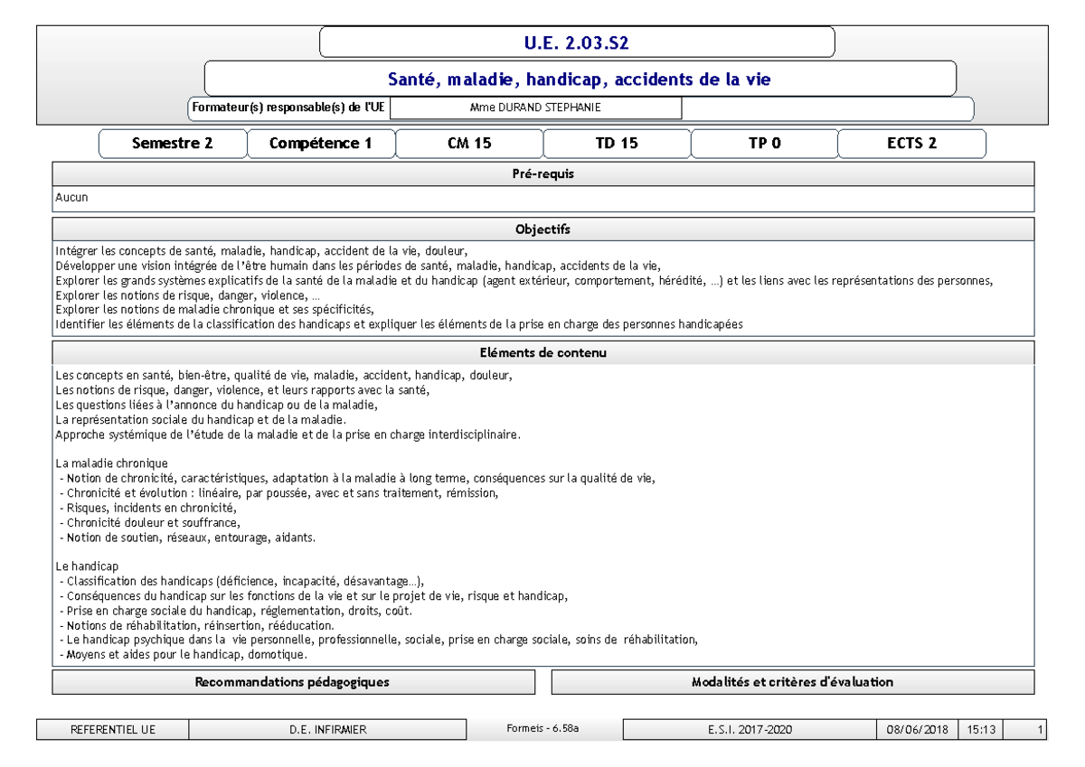Projet UE 2 3 S 2 - Formateur(s) responsable(s) de l'UE SantÈ, maladie ...