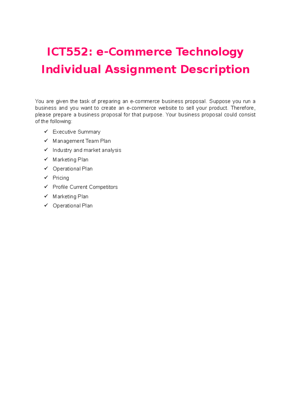 ICT552 Indvd Assignment - ICT552: e-Commerce Technology Individual Assignment Description You ...