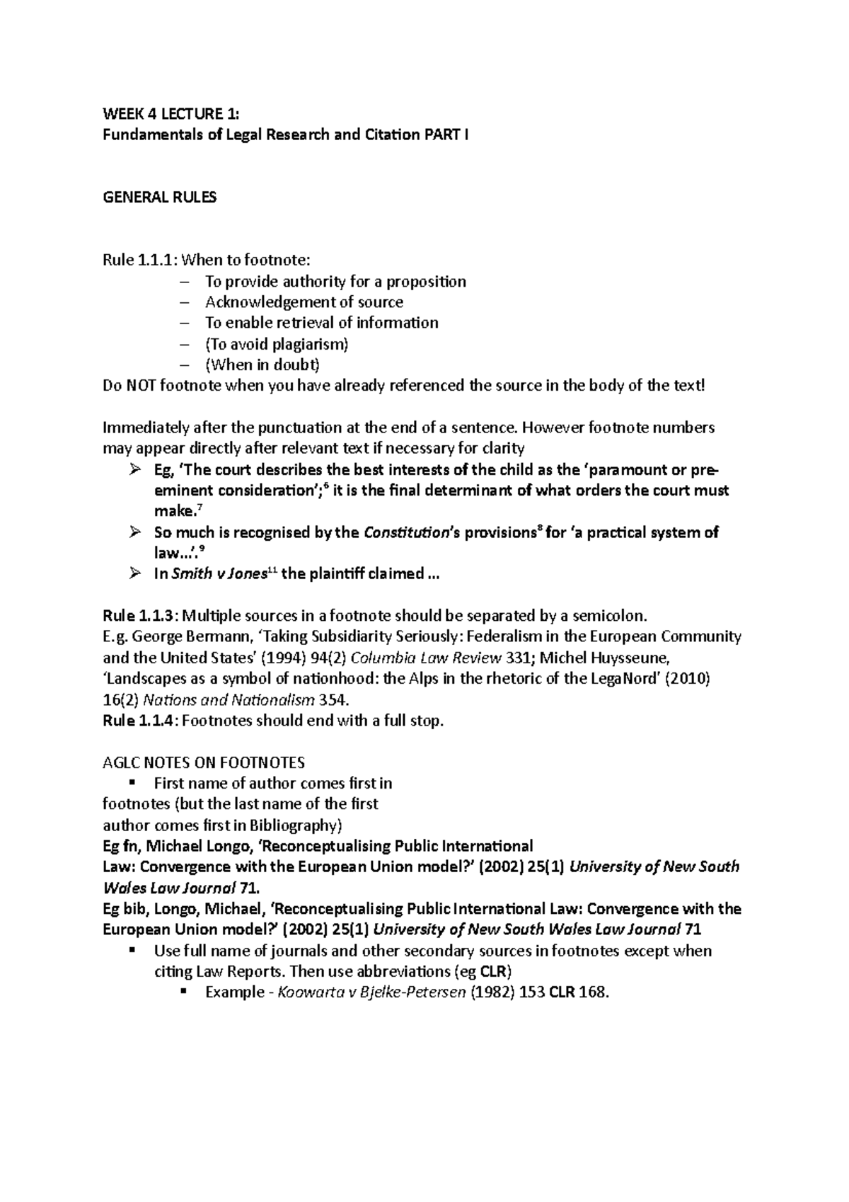 AGLC - AGLC referencing - WEEK 4 LECTURE 1: Fundamentals of Legal ...
