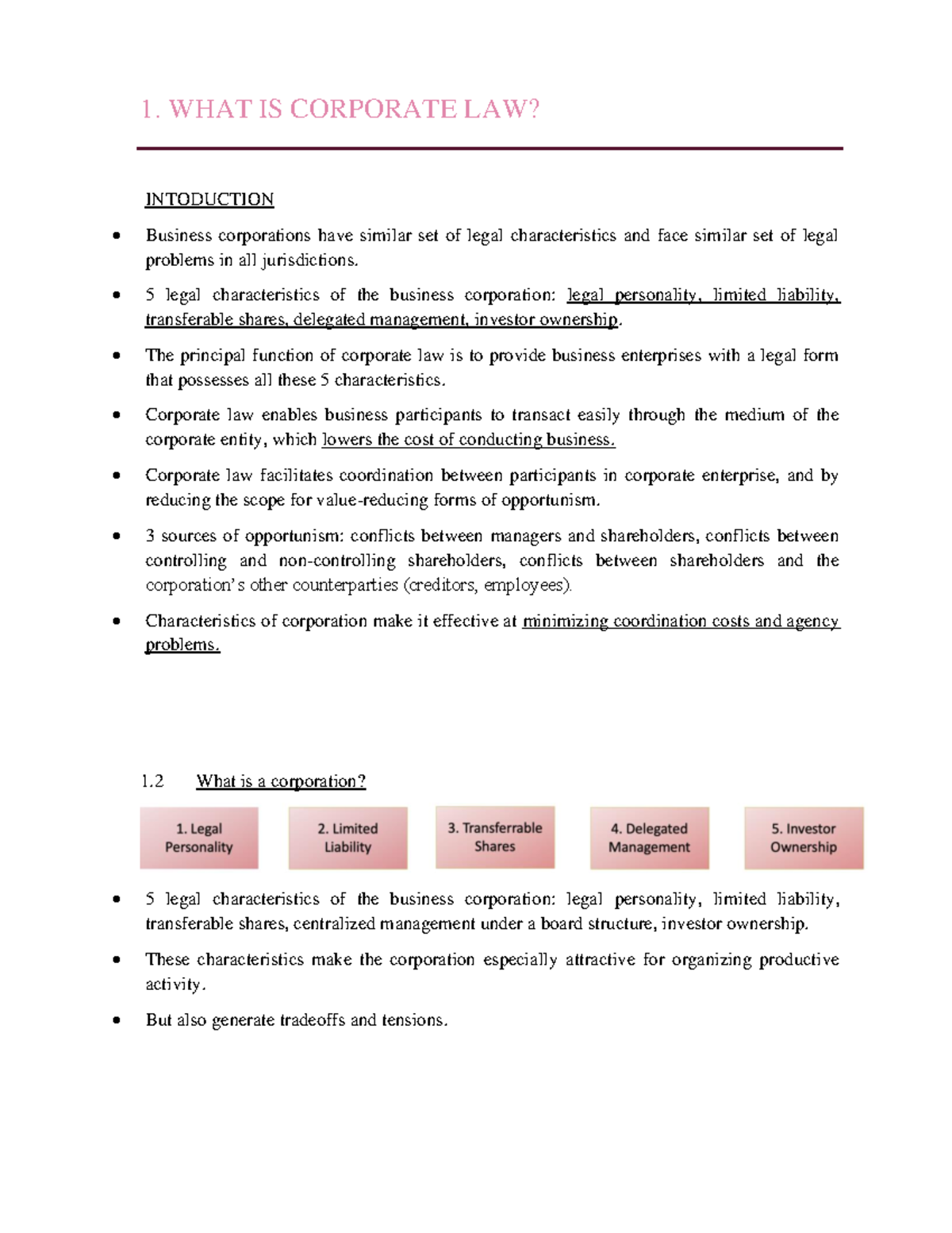 Chapter 1 - Samenvatting The Anatomy of Corporate Law - 1. WHAT IS ...